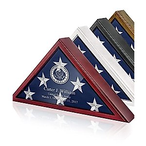 SmartChoice Personalized Flag Case for American Veteran Flag 9.5 X 5 Feet Flag Display Case for Burial Flag Wall Mounted Flag Box Display Case for Burial Flag to Display Folded Flag Glass Front.