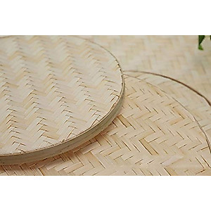 100% Handwoven Flat Wicker Round Fruit Basket Woven Food Storage Weaved Shallow Tray Bin Vegetable Organizer Holder Bowl Decorative Rack Display Kids DIY Art Drawing Board Tablet Paint (42cm/16.5")