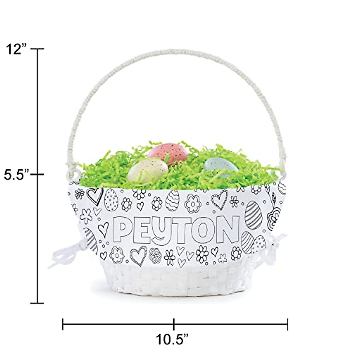 Floral and Heart Theme DIY Personalized Easter Egg Basket with Handle and Custom Name | Color It Yourself Easter Basket Liners | White Basket | Woven Easter Baskets for Kids | Customized Easter Basket