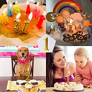 Gold Number Candles Numbers 1st One Number 1 Champagne Candle Glitter Happy Birthday Numeral Cake Topper Decoration for Adults/Kids Party Old Birthday Candle 16 18 10 13 14 12 21 31 11 19