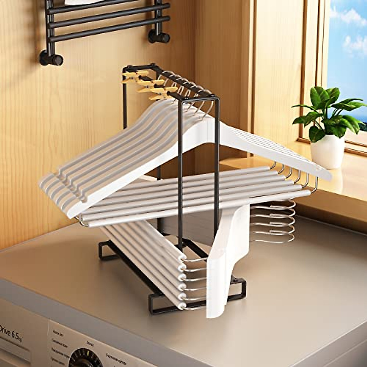 MISNODE Clothes Hanger Holder Hanger Organizer 7x6x11 inch Carbon Steel Hanger Storage Hanger Rack Hanger Caddy for Laundry Dry Cleaning Room