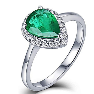 Lanmi 14K White Gold Natural Green Emerald Rings Brilliant Diamond Engagement Wedding for Women Promotion