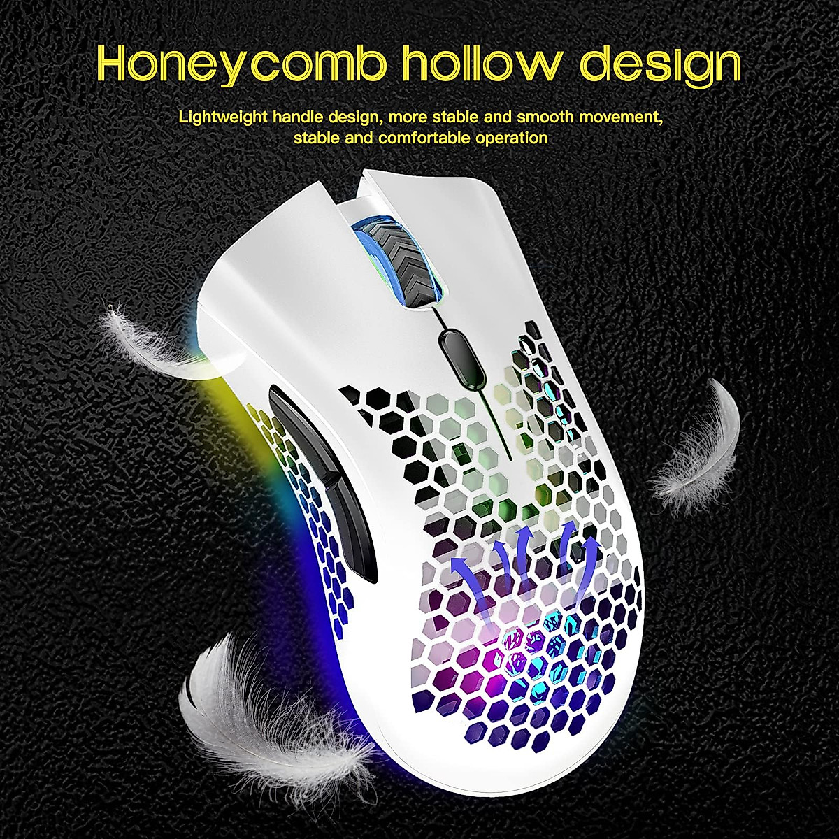 VEGCOO Wireless Gaming Mouse, Silent Click Wireless Rechargeable Mouse with Colorful LED Lights and 3 Level DPI 400mah Lithium Battery for Laptop and Computer (C23 White)