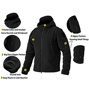 BIYLACLESEN Army Jackets for Men Warm Jacket Mens Winter Coats Softshell Jacket Men Fleece Jacket Ski Snowboard Jackets Black