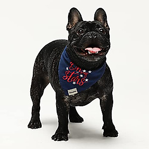 Fitwarm Oh My Stars 2 Pack Reversible Dog Bandana, 4th of July Dog Triangle Bibs Scarf for Medium Dogs Boy Girl, Cat Kerchief, Red Blue White, Medium