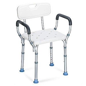 OasisSpace Heavy Duty Shower Chair with Back - Bathtub Chair with Arms for Handicap, Disabled, Seniors & Elderly - Adjustable Medical Bath Seat Handles - Non Slip Tub Safety