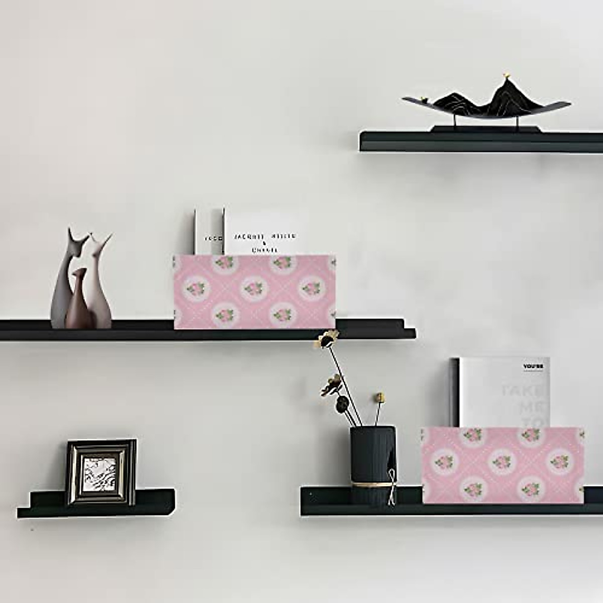 Shabby Chic Rose Seamless Pattern Storage Basket Collapsible Storage Bin Rectangular Felt Storage Box Closet Organizer Bin Storage Container Organizer for Nursery Baby Clothes Closets (2-Pack)