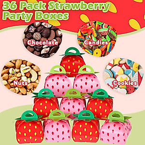 TaoBary 36 Pieces Strawberry Party Favor Boxes Strawberry Candy Treat Box 3D Mini Goodie Bag Strawberry Gift Boxes Strawberry Party Decorations Supplies for Summer Themed Birthday Baby Shower Party