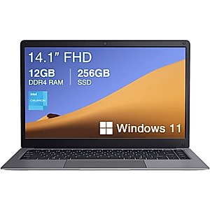 ECOHERO 2024 Laptop Computer, Intel J4005 Processor (Up to 2.7GHz), 12GB DDR4 RAM/256GB SSD, 14 Inch FHD 1920x1080 Display, Windows 11 Laptops Computers, Privacy Camera, Silver