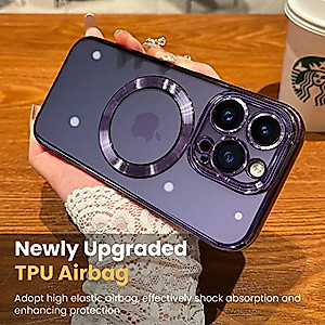 ICREEFUN for iPhone 14 Pro Max Case Clear with MagSafe Full Protection Case Compatible with Camera Lens Protector Elegant Anti-Scratch Case Cover 6.7 Inch - Deep Purple