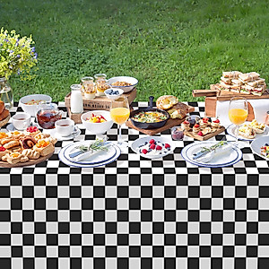 QIKSION 6 Pack Black and White Checkered Tablecloth Black Checkered Flag Tablecloth, Disposable Plastic Gingham Table Cover for Parties, Outdoor Picnic, Race Car Birthday Party(54 × 108 Inch)
