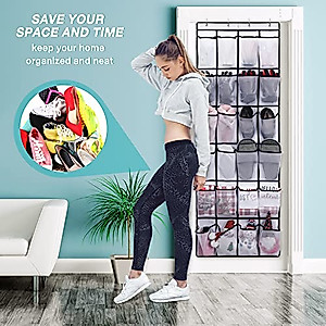 Xuhal 2 Pack over The Door Shoe Organizer Hanging Shoe Organizer with 24 Mesh Large Pockets Door Shoe Rack and 8 Pcs Metal Hooks for Men Women Kids Hanging Door Shoe Holder