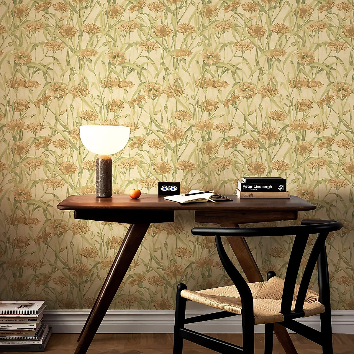 JiffDiff Yellow Floral Wallpaper - Straw Plant Watercolor Chrysanthemum Fleurs Stick on Removable Wallpaper