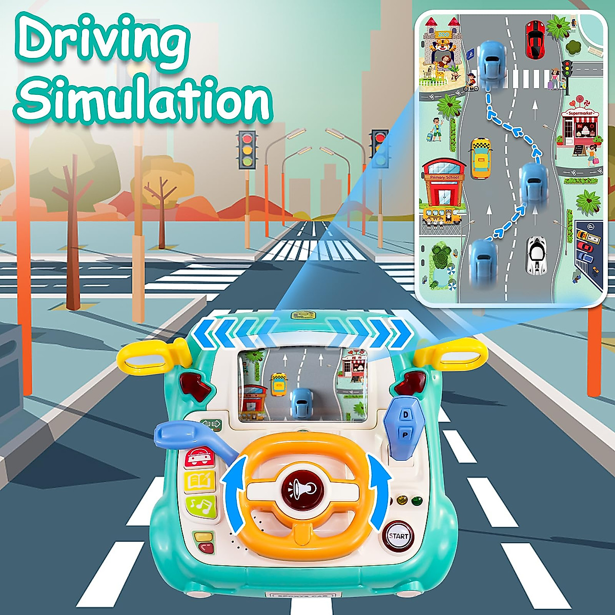 Kids Steering Wheel Toy Musical Baby Car Toddlers Toys Age 1-2-3 Interactive Learning Simulation Drving Toy Car Seat Toy Develops Fine Motor Skills for 1 2 3 Years Old Baby Boys Girls