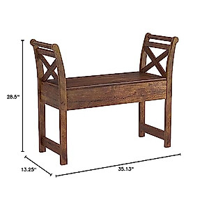 Signature Design by Ashley Storage Accent Bench-Casual-Warm Finish, 13.2"D x 35.1"W x 28.5"H, Abbonto - Brown