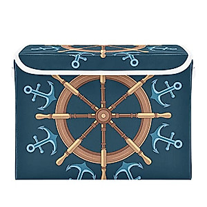 innewgogo Wheel Ship Anchors Storage Bins with Lids for Organizing Cube Cubby with Handles Oxford Cloth Storage Cube Box for Pets Toys