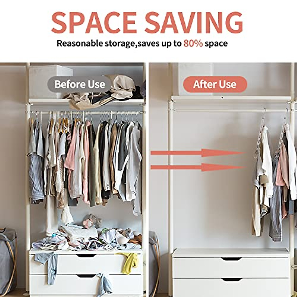 Space Saving Hangers, 10 Pack Metal Hanger Organizer, Space Saver Hangers, Collapsible Hangers for Heavy Clothes, Magic Hangers for Closet Organization and Storage, College Dorm Room Essentials