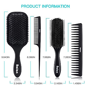 4Pcs Paddle Hair Brush, Detangling Brush and Hair Comb Set for Men and Women, Great On Wet or Dry Hair, No More Tangle Hairbrush for Long Thick Thin Curly Natural Hair