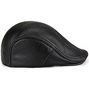 LUTICELI Men's Lambskin Leather Flat Cap Ivy Newsboy Hats Beret Cabbie Hat Black