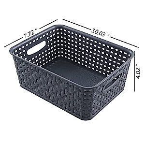Ggbin 6-Pack Woven Plastic Storage Basket, Pantry Organizer Basket Bins, Gray