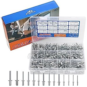 500pcs 14 Sizes Aluminum Blind Rivets, Pop Rivets Assortment Kit, Aluminum Grip and Carbon Steel Mandrel, Common Assorted Blind Rivets with Reinforced Divider & Labeled Case (Silver)