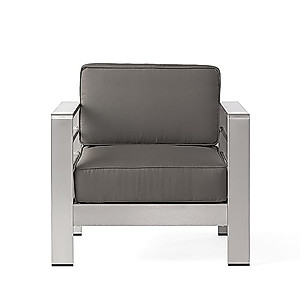 Christopher Knight Home Cape Coral Outdoor Aluminum Club Chairs with Side Table, Khaki / Silver