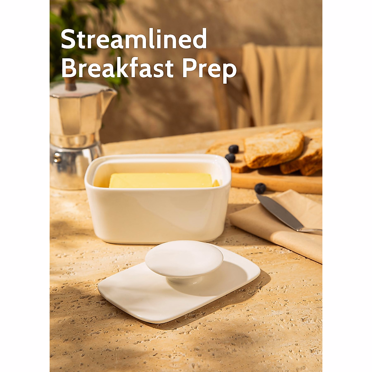 Sweese Large Butter Dish with Lid, Porcelain Butter Keeper Container - Perfect for East Coast, West Coast Butter and Kerrygold Butter, Butter Crock with Lid, Gift - White