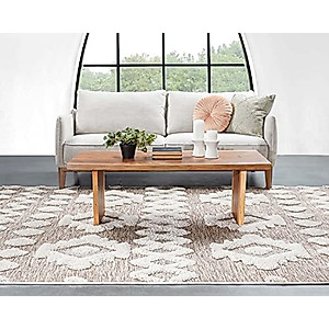 Well Woven Cenar Beige Flat-Weave Hi-Low Pile Diamond Medallion Stripes Moroccan Tribal Area Rug (7'10" x 9'10")