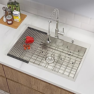 Oumuch 33 Inch Undermount Kitchen Sink Stainless Steel 33" Single Bowl Undermount Sinks 18 Gauge 33x19 In Single Basin Sink