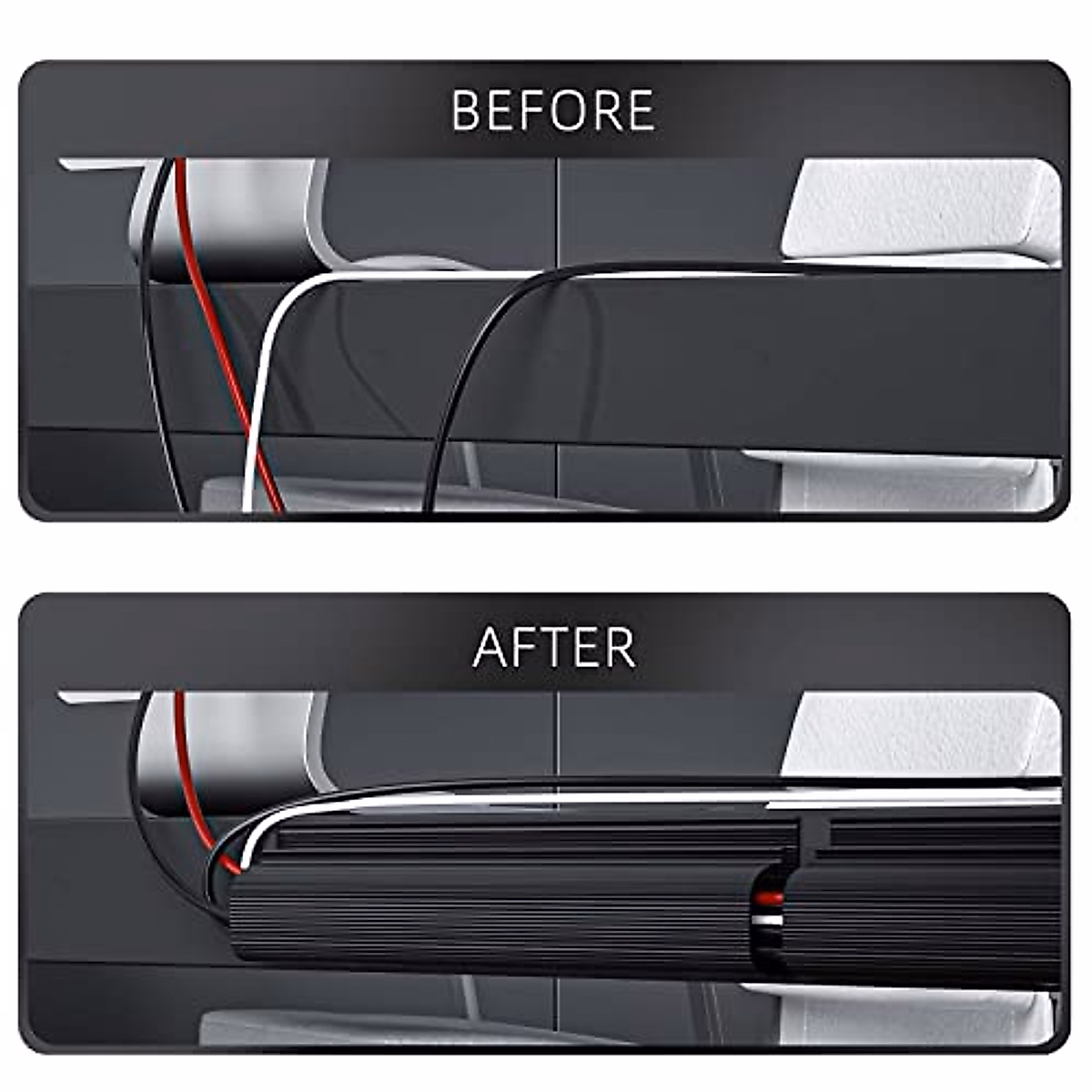 Cable Management Under Desk 31.5in J Channel Cable Raceway, 2 Pack Cord Hider Desk Cable Tray, No Drilling Under Desk Cable Management Tray, Self Adhesive Desk Wire Management, 15.7x1.1x2.4 in, Black