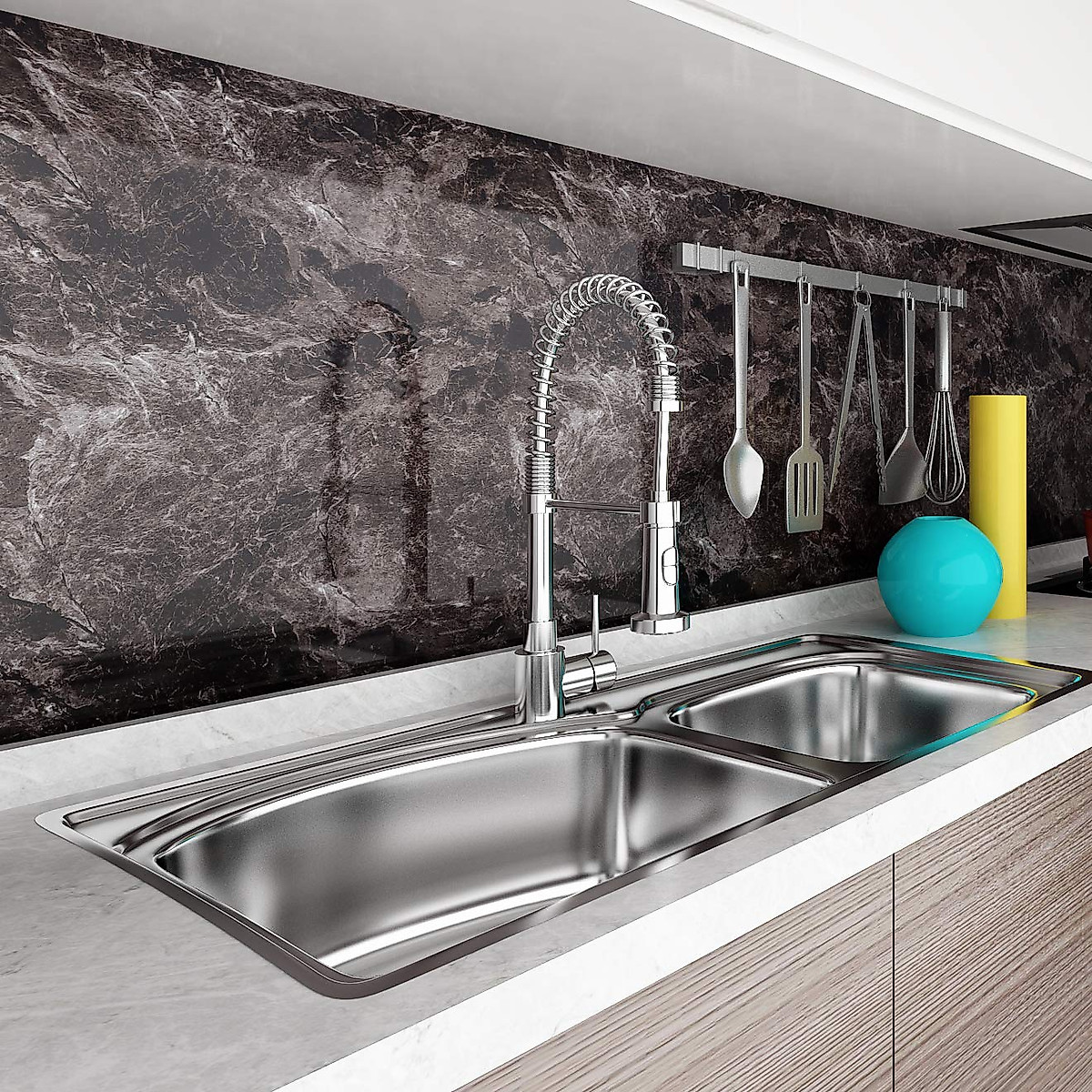 YENHOME Peel and Stick Countertops 24 X 200 Inch Sandstone Black Brown Granite Marble Contact Paper Decorative Marble Wallpaper Peel and Stick Kitchen Counter Contact Paper Marble Vinyl Wrap