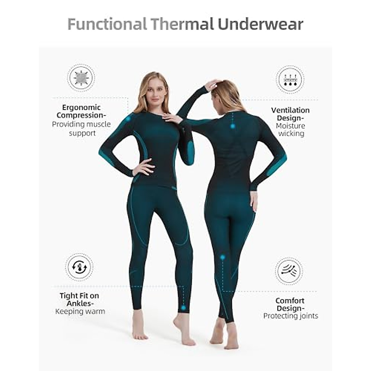 NOOYME Thermal Underwear for Women Base Layer Women Cold Weather,Long Johns for Women Classic Blue