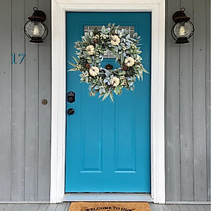 Fall Front Door Wreath Thanksgiving Winter, Halloween Wreaths Fall Door Pinecones Outdoor Grain Adorned Floral Garden Garland Twig Rusty Birch Leaves Berries Festival Wedding
