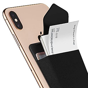 Sinjimoru Business Card Holder for Back of Phone, Reusable iPhone Stick on Wallet, Credit Card Holder for Smartphone. Sinji Pouch L-Flap Black