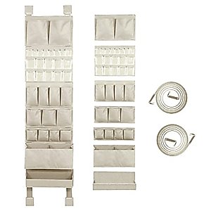 Over The Door Hanging Organizer Storage Wall Mount Premium Durable with 7 Unique Large Pockets Customizable Metal Door Hooks 17” Wide * 73” Long Closet Organizer Office Home Easy to Setup Ivory