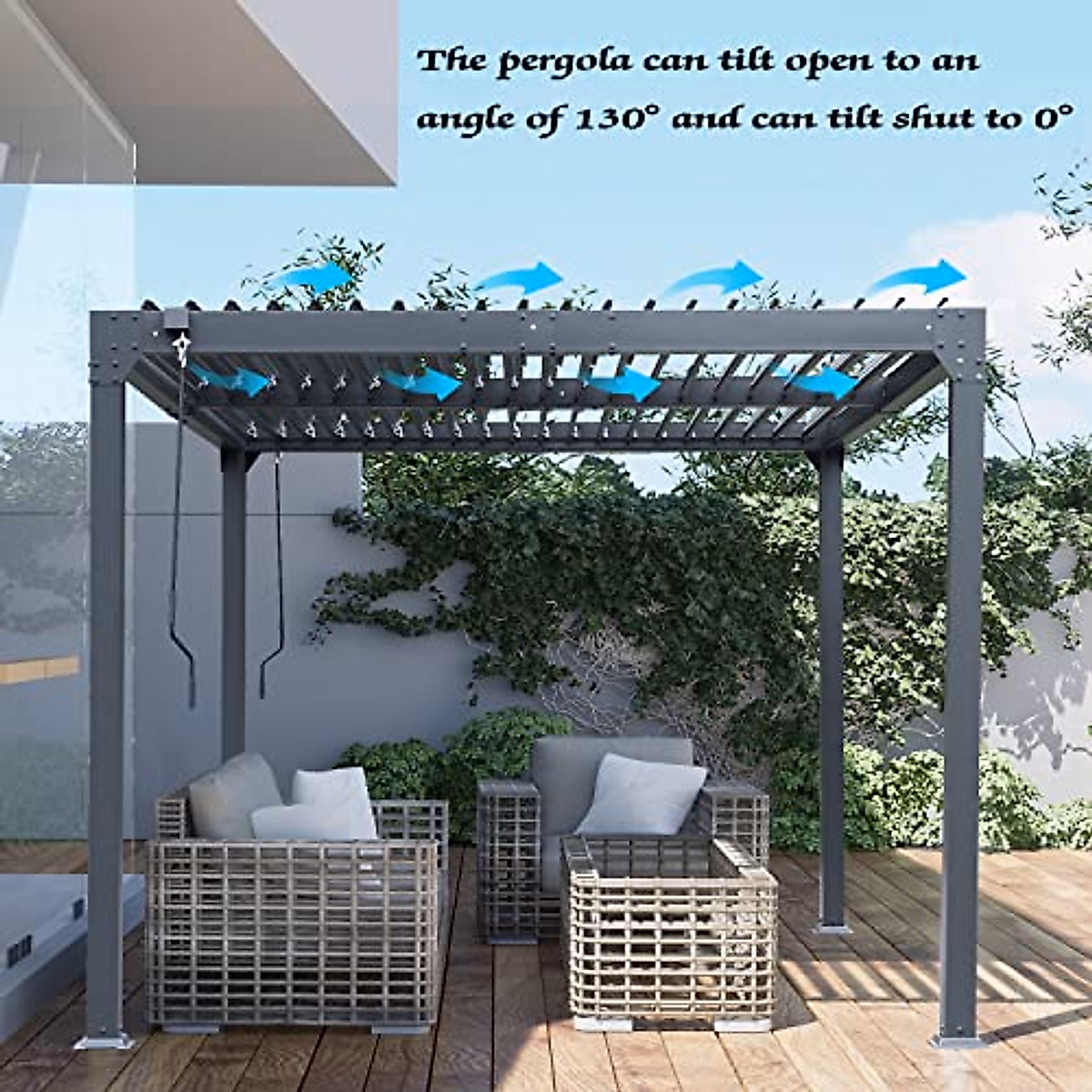 BPS Outdoor Louvered Pergola 10‘x13’ Aluminum Pergola Waterproof Gazebo Patio Sun Shade Shelter with 2 Adjustable Roof Panels for Patio, Garden, Backyard