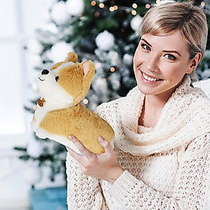 FITNISSFTW Plush Toy, Stuffed Animal Throw Plushie Pillow Doll, Soft Black and White Fluffy Friend Hugging Cushion - Cute Present for Every Age & Occasion (Corgi)