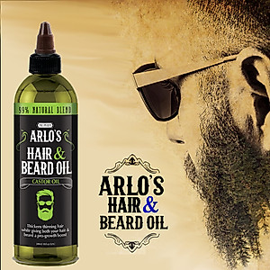 Arlo's Hair and Beard Oil with Castor Oil 8 oz. - Hair Oil, Mustache Oil and Beard Oil Growth