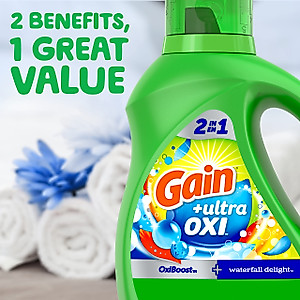 Gain Ultra Oxi Liquid Laundry Detergent, 128 loads, 184 fl oz, Waterfall Delight Scent, 2-in-1, HE Compatible