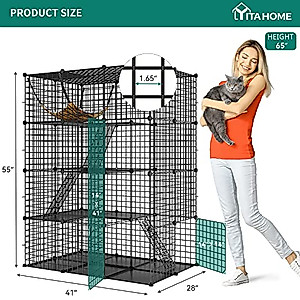 YITAHOME Large Cat Cage Indoor Enclosure Metal Wire 4-Tier Kennels DIY Cat Playpen Catio with Large Hammock for 1-3 Cats