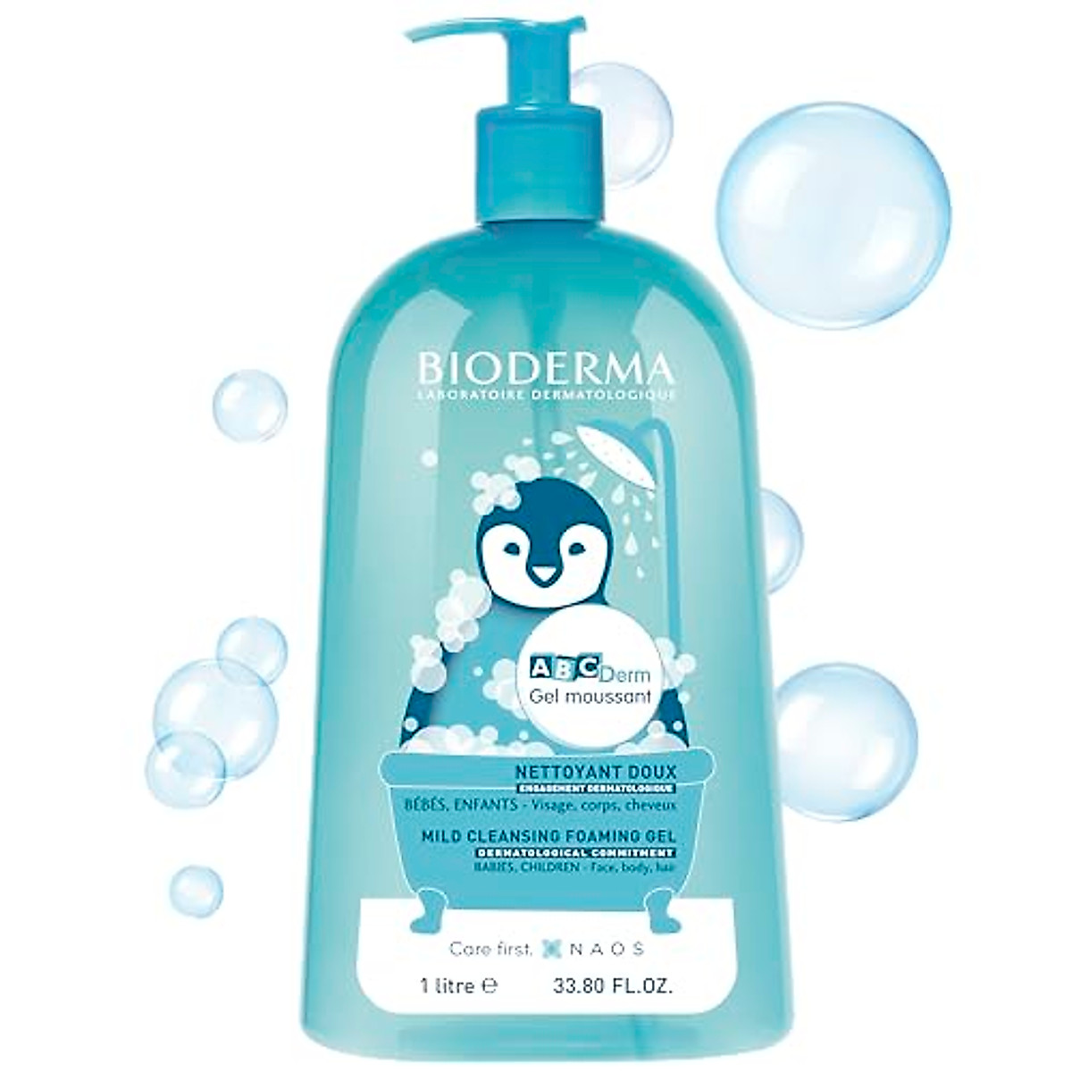 Bioderma ABCDerm Foaming Gel- for the Delicate Skin of Babies and Children, Blue, 33.8 Fl Oz