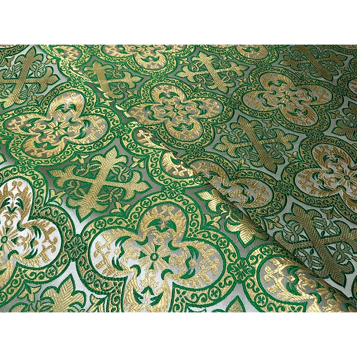 Brocade fabric VESTMENT 60" wide GREEN and GOLD Liturgical Brocades BRO950[1]