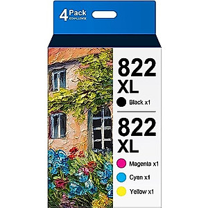 822XL 822 XL Remanufactured Ink Cartridges Replacement for Epson 822XL 822 T822 Ink Cartridges Use for Workforce Pro WF-3820 WF-4833 WF-4820 WF-4830 WF-4834 Printer (BCMY, 4 Pack)