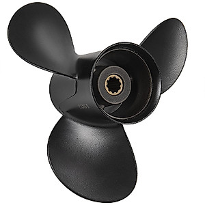 Qiclear 9.9 x 13 Pitch 48-896900A40 10 Spline Tooth Upgrade OEM Aluminum Boat Outboard Moto Propeller for Mercury Engines 25-30HP/ Tohatsu Nissan 3R0B645270 9 7/8x13 2-1/2" Gearcase,Rh