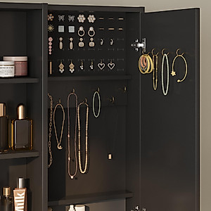 Vanity Table with Mirror, Lights and Charging Station - Glass Top Vanity with 3 Drawers, Jewelry Cabinet and Sliding Door, 42.8 Inches