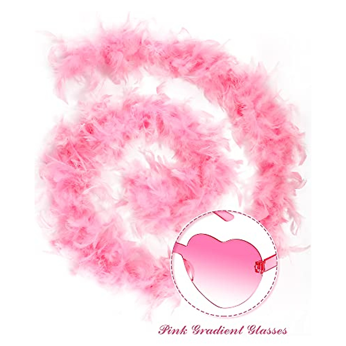 Zhanmai 18 Pieces Pink Cowgirl Hat Feather Boa Heart Shaped Sunglasses Cowboy Hat Pink Boa for Western Bachelorette Party