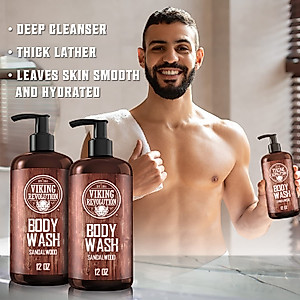 Viking Revolution Men's Body Wash - Sandalwood, Skin Cleaning Agent - Mens Natural Body Wash with Vitamin E and Rosemary Oil - Shower Gel Liquid Soap, 12 Fl Oz (Pack of 2)