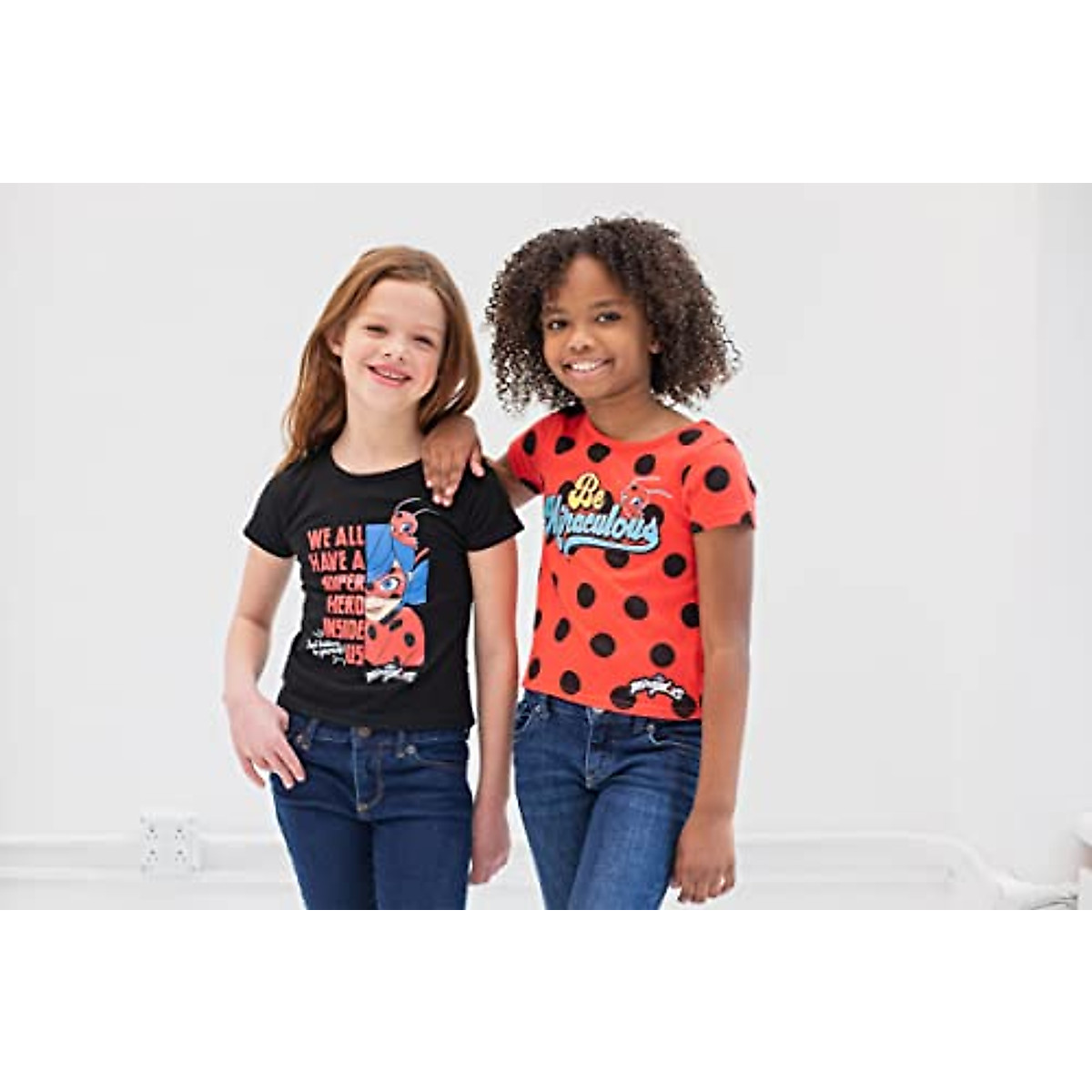 Miraculous Ladybug Little Girls 2 Pack T-Shirts Polka Dots Black/Red 6