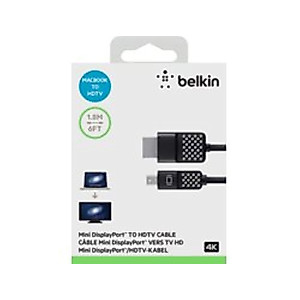 Belkin Mini Displayport to HDMI Cable 6ft - Compatible with 4k Monitors - HDMI to Displayport Cable - Connect TV & Monitors to MacBook Pro, Surface Pro & More (Black/White)