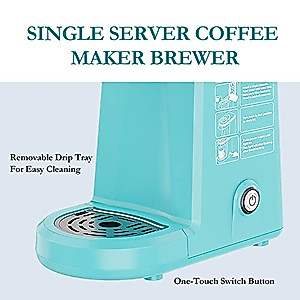CHULUX Single Serve 12 Ounce Coffee Brewer,One Button Operation with Auto Shut-Off for Coffee or Tea,Cyan